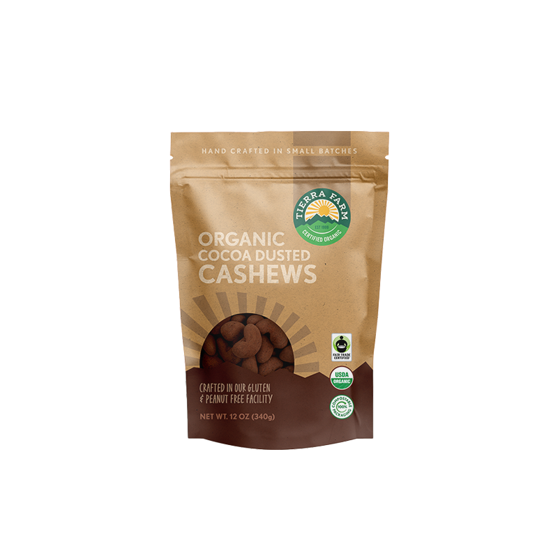 Organic Dark Cocoa Dusted Cashews| Tierra Farm Certified Organic